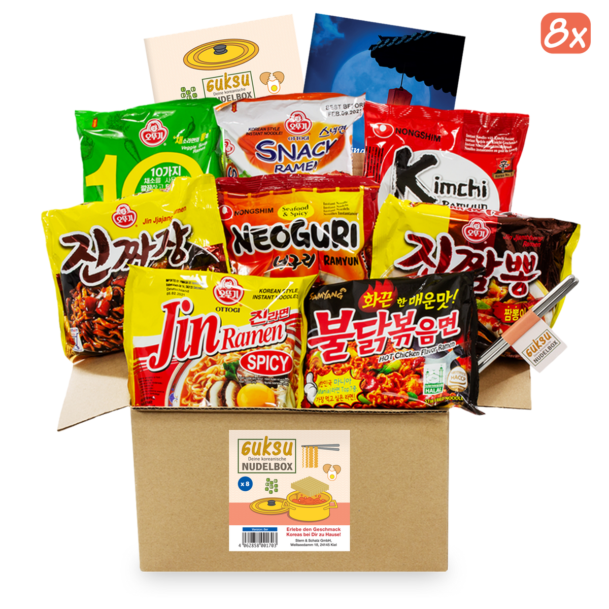 Guksu: Surprise boxes with Korean instant noodles in packs of 8 or 16